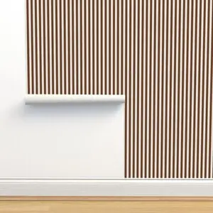 Spoonflower Stripes Chocolate Brown Vertical 100% Natural Sisal Grasscloth Wallcovering - Brown,gray