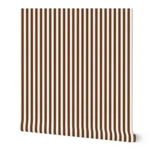 Spoonflower Stripes Chocolate Brown Vertical 100% Natural Sisal Grasscloth Wallcovering - Brown,gray
