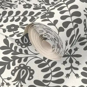 Spoonflower Hun Grey 100% Natural Sisal Grasscloth Wallcovering - Gray,white