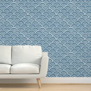 Spoonflower Large Japanese Waves Pattern Seigaha Wave Ocean 100% Natural Sisal Grasscloth Wallcovering