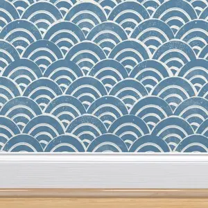 Spoonflower Large Japanese Waves Pattern Seigaha Wave Ocean 100% Natural Sisal Grasscloth Wallcovering