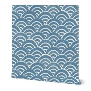 Spoonflower Large Japanese Waves Pattern Seigaha Wave Ocean 100% Natural Sisal Grasscloth Wallcovering