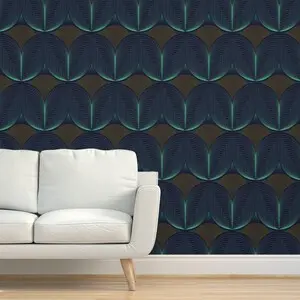 Spoonflower Geometric Art Deco Flower 100% Natural Sisal Grasscloth Wallcovering