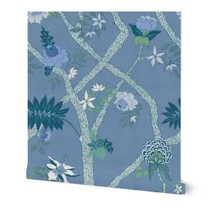 Spoonflower Branch Blue Greens 100% Natural Sisal Grasscloth Wallcovering