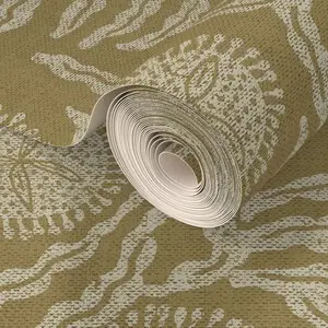 Spoonflower Senna 100% Natural Sisal Grasscloth Wallcovering - Green,beige