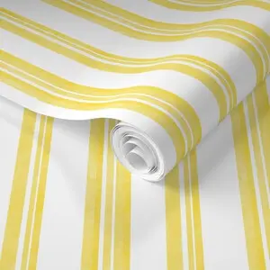 Spoonflower Modern Stripe Bold Yellow 336 Ffde3a Custom Pre-pasted Wallpaper Yellow