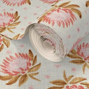 Spoonflower African King Proteas V1 Silver 100% Natural Sisal Grasscloth Wallcovering