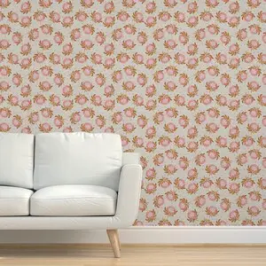 Spoonflower African King Proteas V1 Silver 100% Natural Sisal Grasscloth Wallcovering