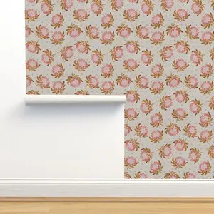 Spoonflower African King Proteas V1 Silver 100% Natural Sisal Grasscloth Wallcovering