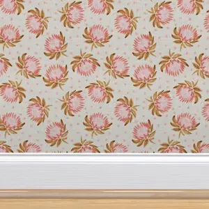 Spoonflower African King Proteas V1 Silver 100% Natural Sisal Grasscloth Wallcovering