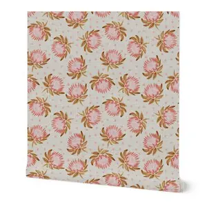 Spoonflower African King Proteas V1 Silver 100% Natural Sisal Grasscloth Wallcovering