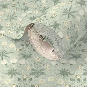Spoonflower Clovers Sage Seafoam 100% Natural Sisal Grasscloth Wallcovering - Mint,green