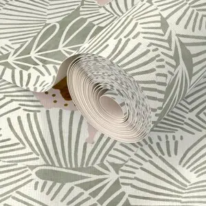 Spoonflower Cleo Green 100% Natural Sisal Grasscloth Wallcovering - Gray,green