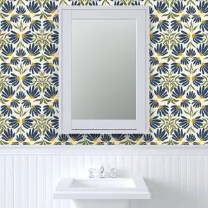 Spoonflower Echinacea Botanical Tile Wildflower Yellow Custom Pre-pasted Wallpaper