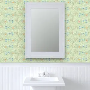 Spoonflower William Morris Floral Botanical Mid Century Custom Pre-pasted Wallpaper - Green
