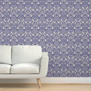 Spoonflower Nautical Kraken Ink Tan Ornamental Custom Pre-pasted Wallpaper - Blue