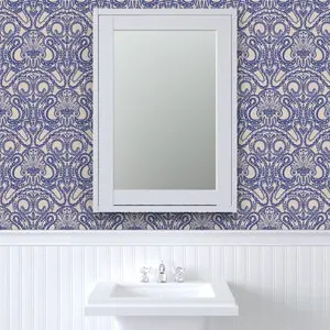 Spoonflower Nautical Kraken Ink Tan Ornamental Custom Pre-pasted Wallpaper - Blue