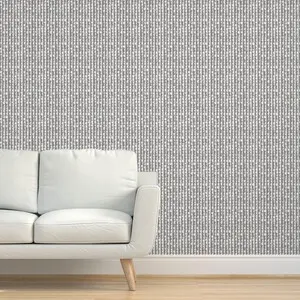 Spoonflower Ultimate And White Scratched Stripes Semicircles 100% Natural Sisal Grasscloth Wallcovering - Gray,white