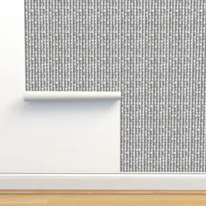 Spoonflower Ultimate And White Scratched Stripes Semicircles 100% Natural Sisal Grasscloth Wallcovering - Gray,white