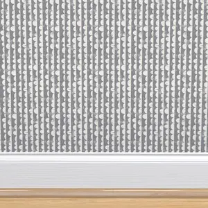 Spoonflower Ultimate And White Scratched Stripes Semicircles 100% Natural Sisal Grasscloth Wallcovering - Gray,white