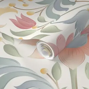 Spoonflower Pink Floral Ornamental Italian Art And Craft Villa Custom Pre-pasted Wallpaper Pink