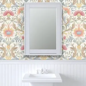 Spoonflower Floral Ornamental Italian Art And Craft Villa Custom Pre-pasted Wallpaper - Pink