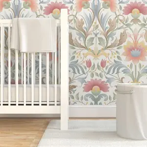 Spoonflower Floral Ornamental Italian Art And Craft Villa Custom Pre-pasted Wallpaper - Pink
