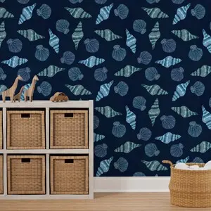 Spoonflower Shells Coastal Seashells Under The Sea Beach Custom Pre-pasted Wallpaper