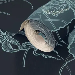 Spoonflower Jellyfish 100% Natural Sisal Grasscloth Wallcovering - Blue