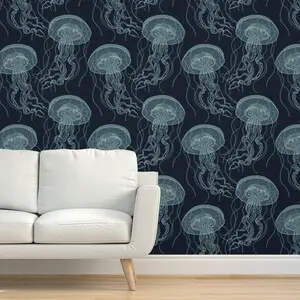 Spoonflower Jellyfish 100% Natural Sisal Grasscloth Wallcovering
