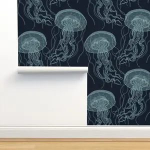 Spoonflower Jellyfish 100% Natural Sisal Grasscloth Wallcovering