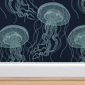 Spoonflower Jellyfish 100% Natural Sisal Grasscloth Wallcovering