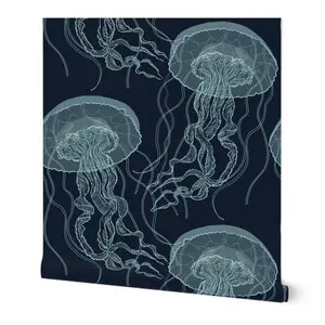 Spoonflower Jellyfish 100% Natural Sisal Grasscloth Wallcovering