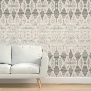 Spoonflower Kufi Grey Light 100% Natural Sisal Grasscloth Wallcovering - Beige,gray