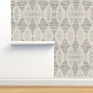 Spoonflower Kufi Grey Light 100% Natural Sisal Grasscloth Wallcovering - Beige,gray