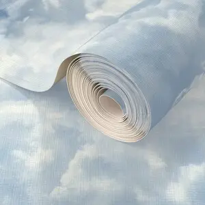 Spoonflower Sky Full Of Clouds 100% Natural Sisal Grasscloth Wallcovering - Blue,white
