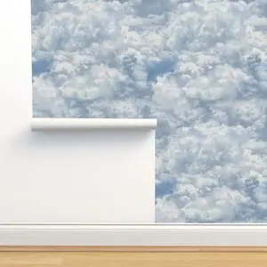 Spoonflower Sky Full Of Clouds 100% Natural Sisal Grasscloth Wallcovering