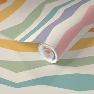 Spoonflower Stripes Colorful Fun Playful Bright Retro Custom Pre-pasted Wallpaper - Rainbow