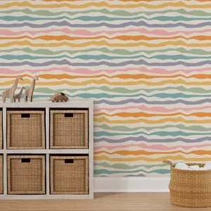Spoonflower Stripes Colorful Fun Playful Bright Retro Custom Pre-pasted Wallpaper