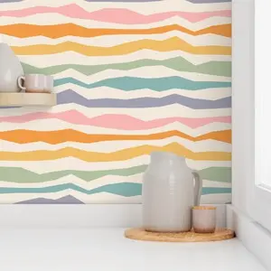 Spoonflower Stripes Colorful Fun Playful Bright Retro Custom Pre-pasted Wallpaper