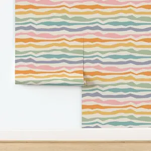 Spoonflower Stripes Colorful Fun Playful Bright Retro Custom Pre-pasted Wallpaper