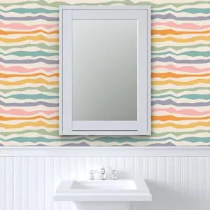 Spoonflower Stripes Colorful Fun Playful Bright Retro Custom Pre-pasted Wallpaper