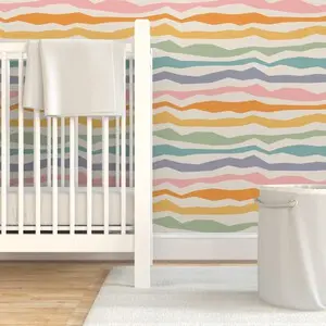 Spoonflower Stripes Colorful Fun Playful Bright Retro Custom Pre-pasted Wallpaper