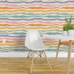 Spoonflower Stripes Colorful Fun Playful Bright Retro Custom Pre-pasted Wallpaper
