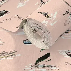 Spoonflower Hello Sailor 100% Natural Sisal Grasscloth Wallcovering - Pink,gray,brown