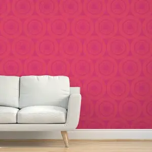 Spoonflower Retro Circles Abstract Summer Mcm Resort Custom Pre-pasted Wallpaper - Orange