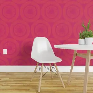 Spoonflower Retro Circles Abstract Summer Mcm Resort Custom Pre-pasted Wallpaper - Orange