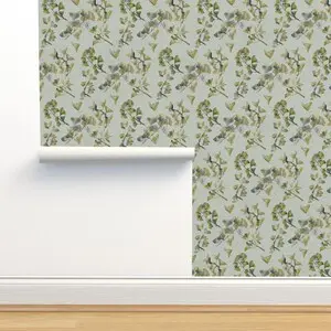 Spoonflower Ginkgo Aura 100% Natural Sisal Grasscloth Wallcovering - Green,beige