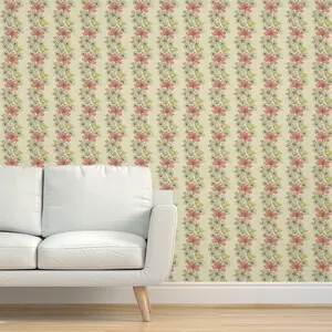 Spoonflower Neutral Floral Pink 100% Natural Sisal Grasscloth Wallcovering