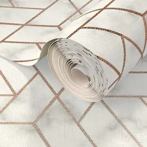 Spoonflower Geometric Grid White Bronze 100% Natural Sisal Grasscloth Wallcovering